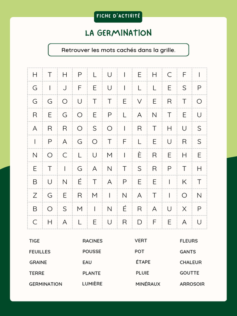 Mots cachés sur la germination des plantes | PDF | Horticulture | Plantes