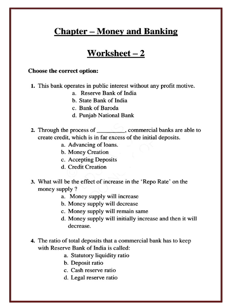 Worksheet Money and Banking | PDF | Banks | Repurchase Agreement