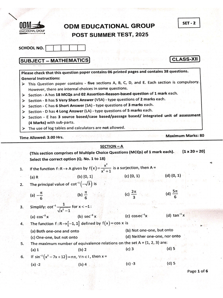 PST - MATH - Set 2-2025 | PDF