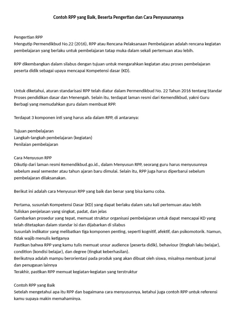 Contoh RPP Yang Baik | PDF