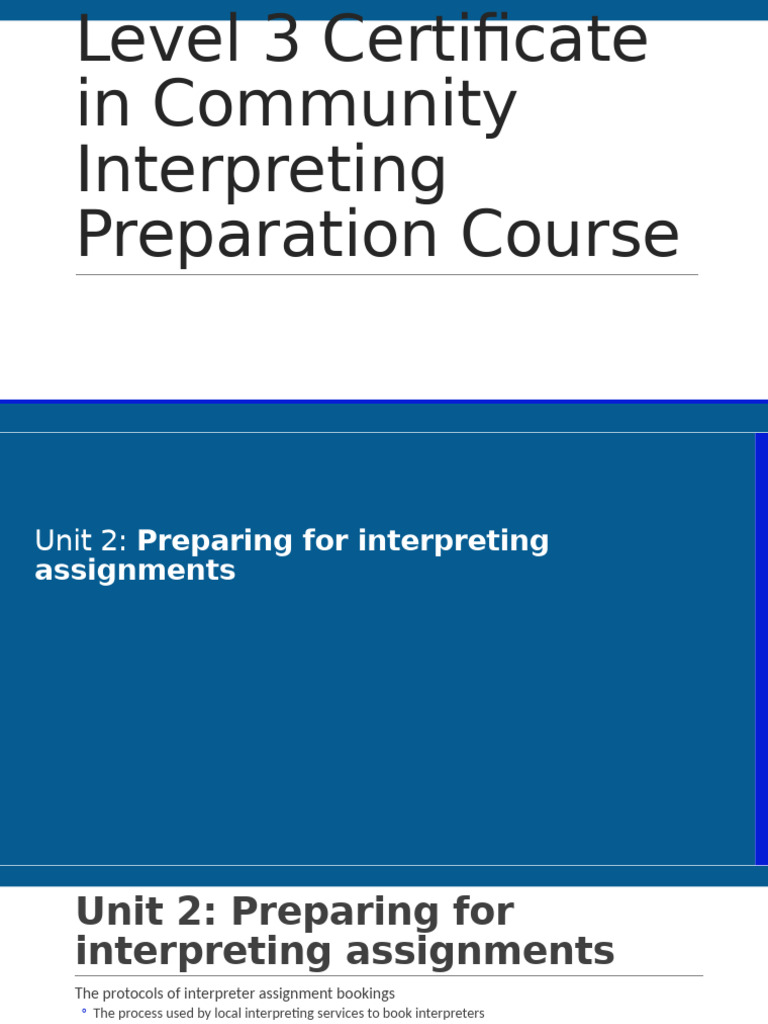 Preparing For Interpreting Assignments Workbook NB v2 | PDF | Language Interpretation | Translations