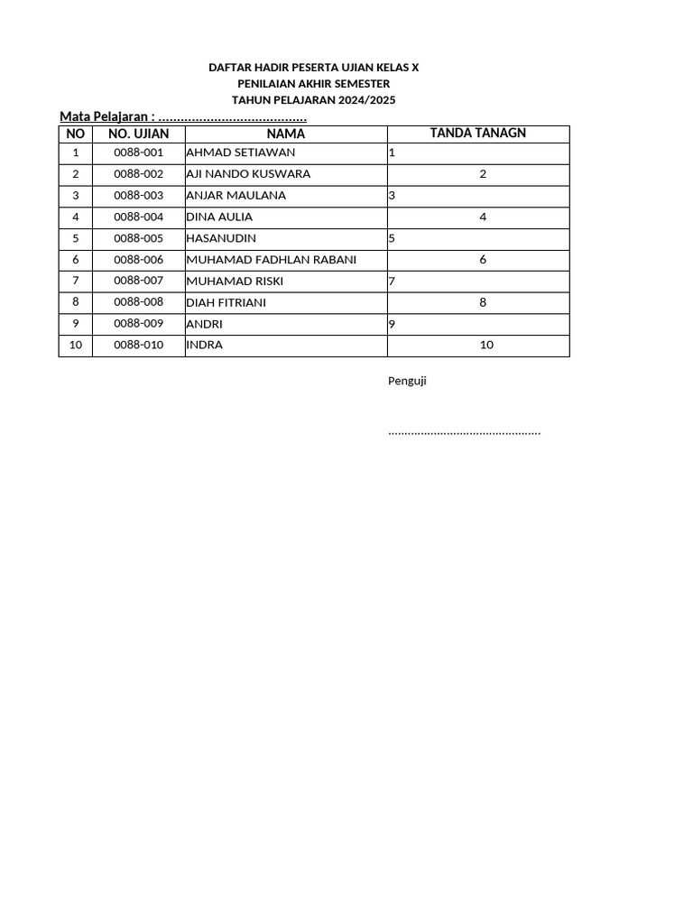Daftar Hadir Dan Nilai | PDF