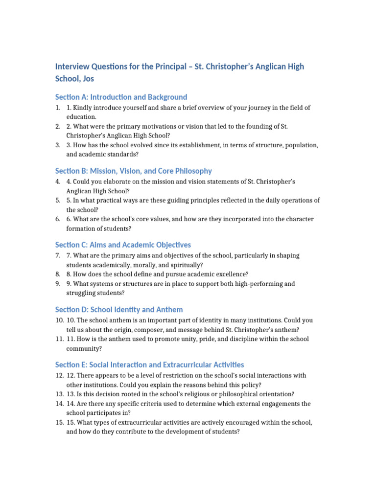 Scahs Principal Interview Questions | PDF | Liberal Arts Education