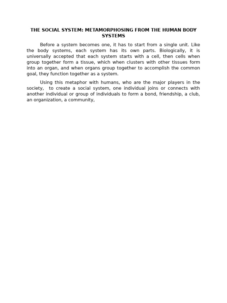 Social Systems: A Human Body Analogy | PDF