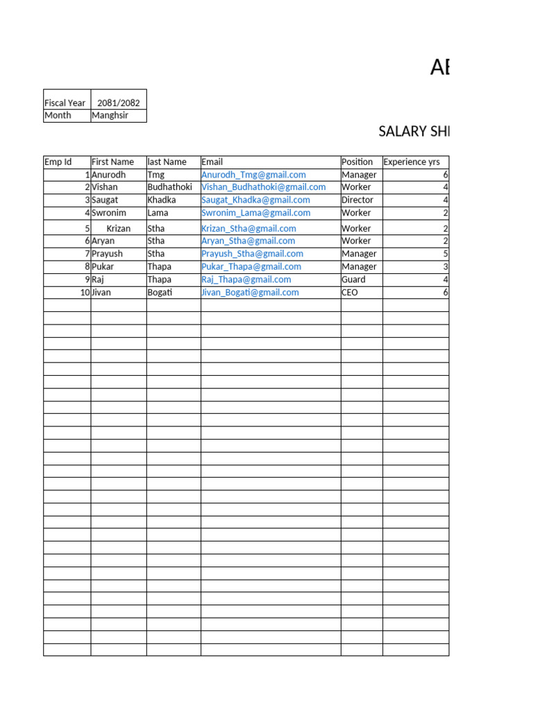 Salary Sheet Kushal | PDF