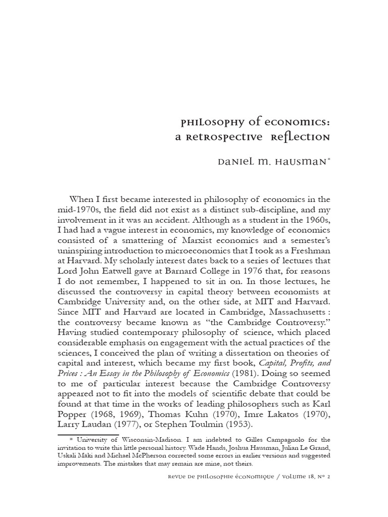 Philosophy of Economics A Retrospective Reflection | PDF | Economics ...