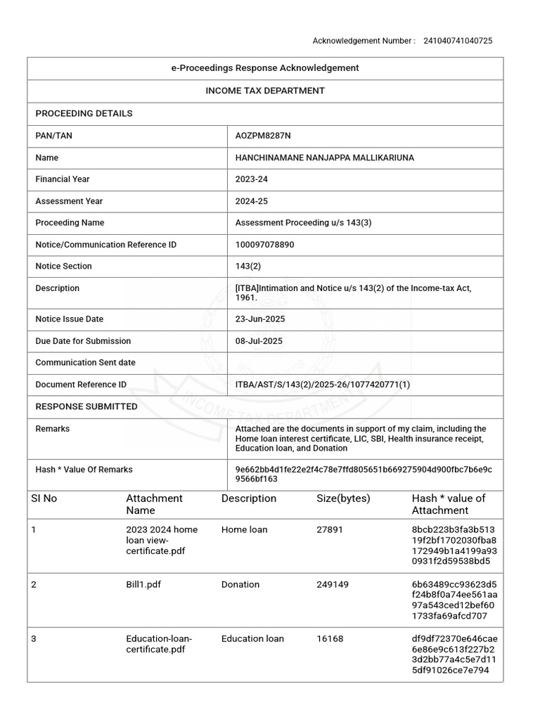 Income Tax Assessment Acknowledgement 2024 | PDF | Government Finances ...