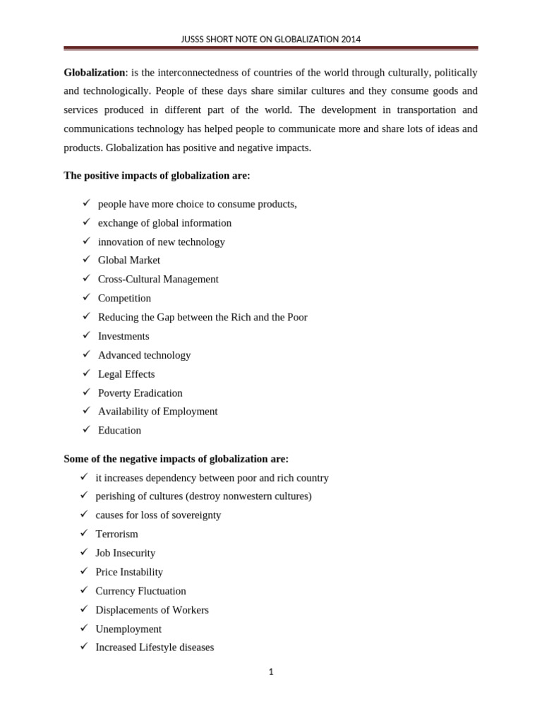 Advantages and Disadvantages of Globalization | PDF | Globalization | Poverty