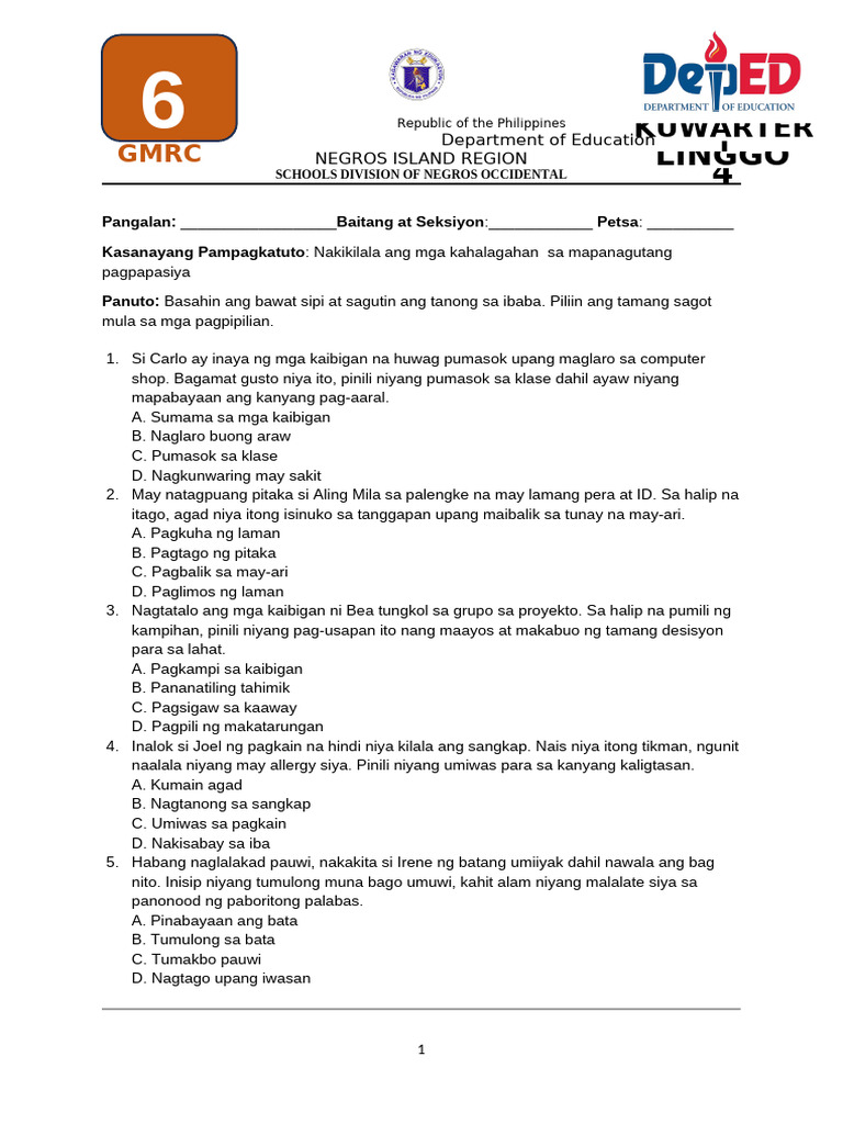 Elk - GMRC GRADE - 6 - WK4 | PDF