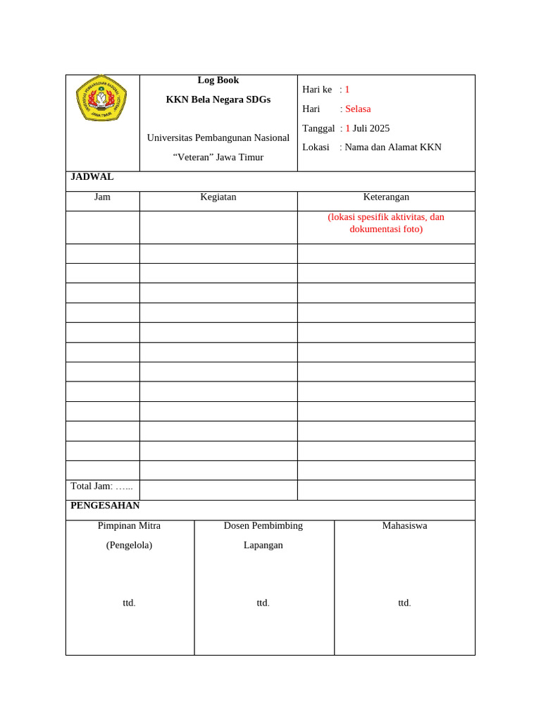 Log Book KKN Bela Negara 2025 | PDF