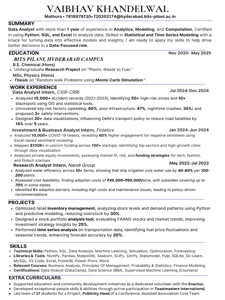 Vaibhav Khandelwal Analyst | PDF | Forecasting | Machine Learning