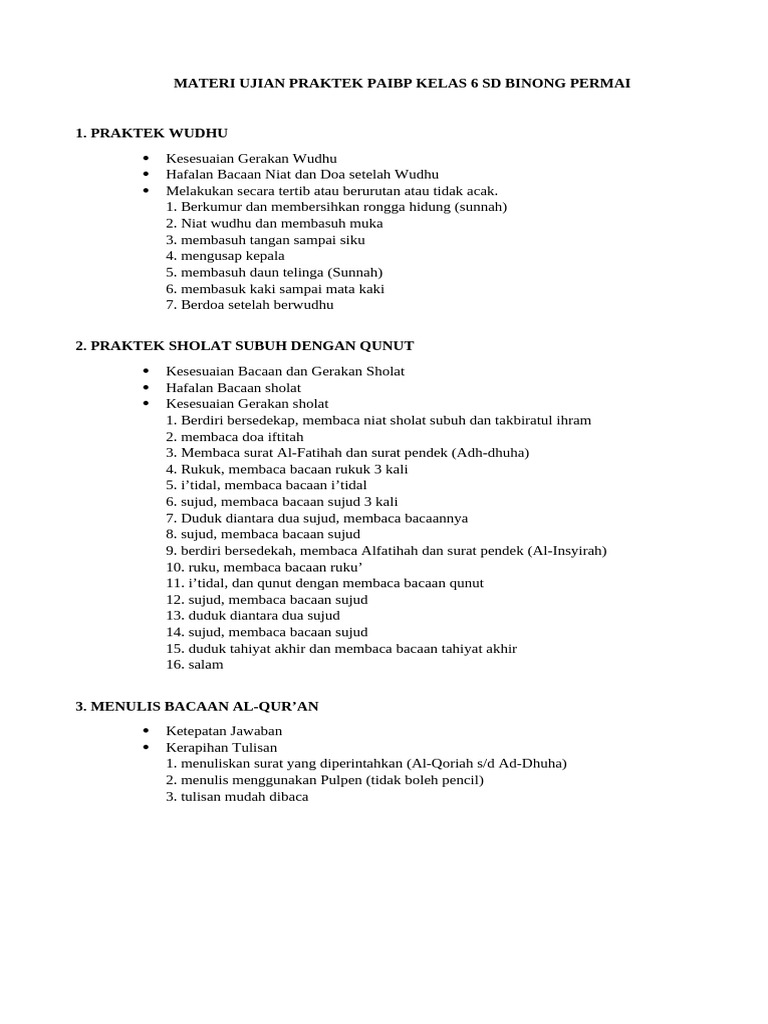 Materi Ujian Praktek Paibp Kelas 6 SD Binong Permai | PDF