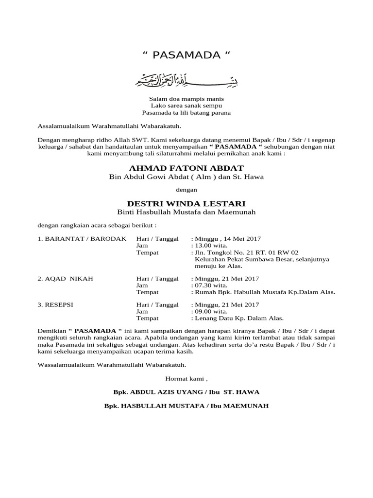 Undangan Pasamada Pernikahan | PDF
