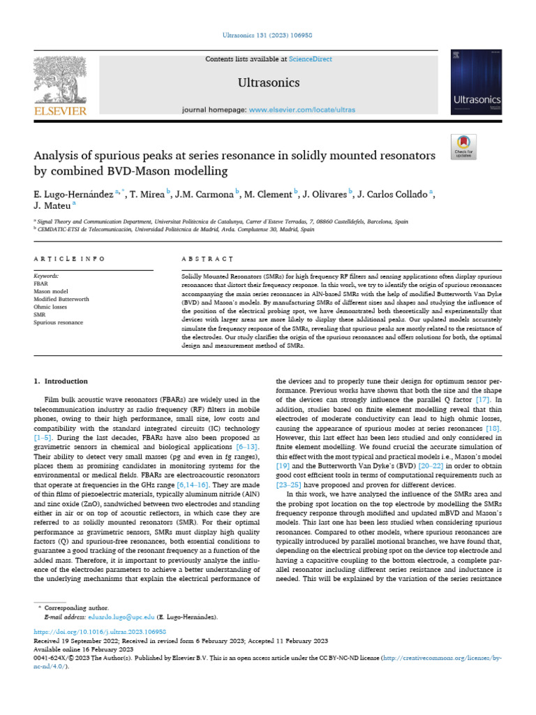 Spurious Peaks in Solidly Mounted Resonators | PDF | Electrical ...