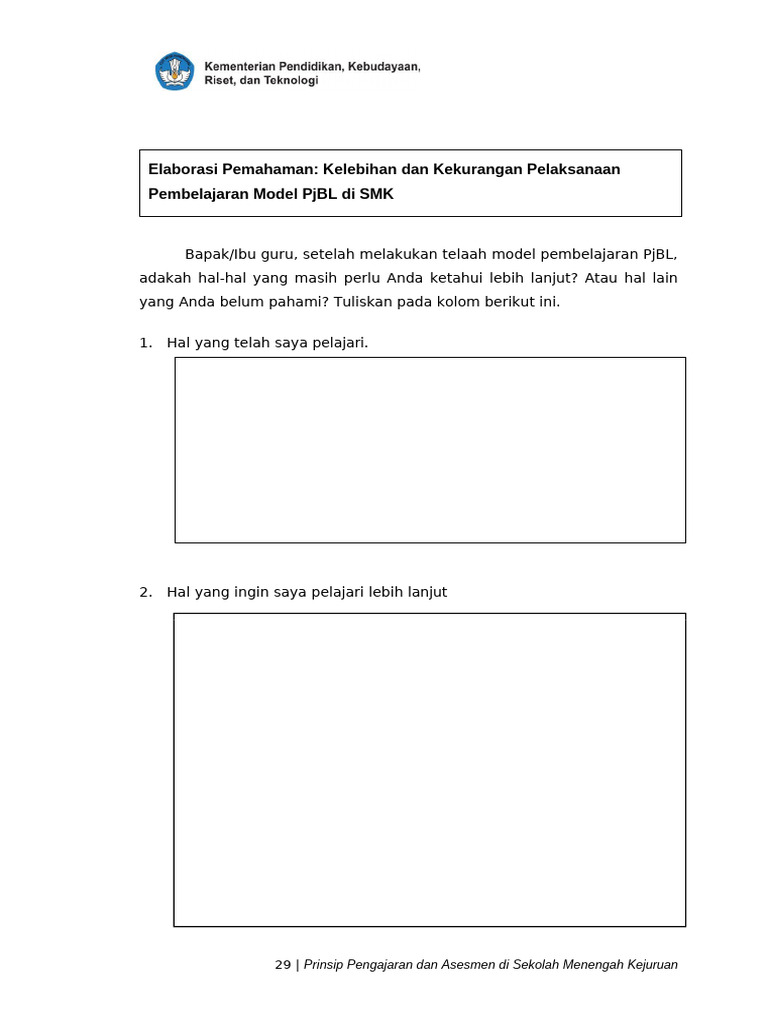 Kelebihan Dan Kekurangan Pelaksanaan Pembelajaran Model PJBL Di SMK | PDF