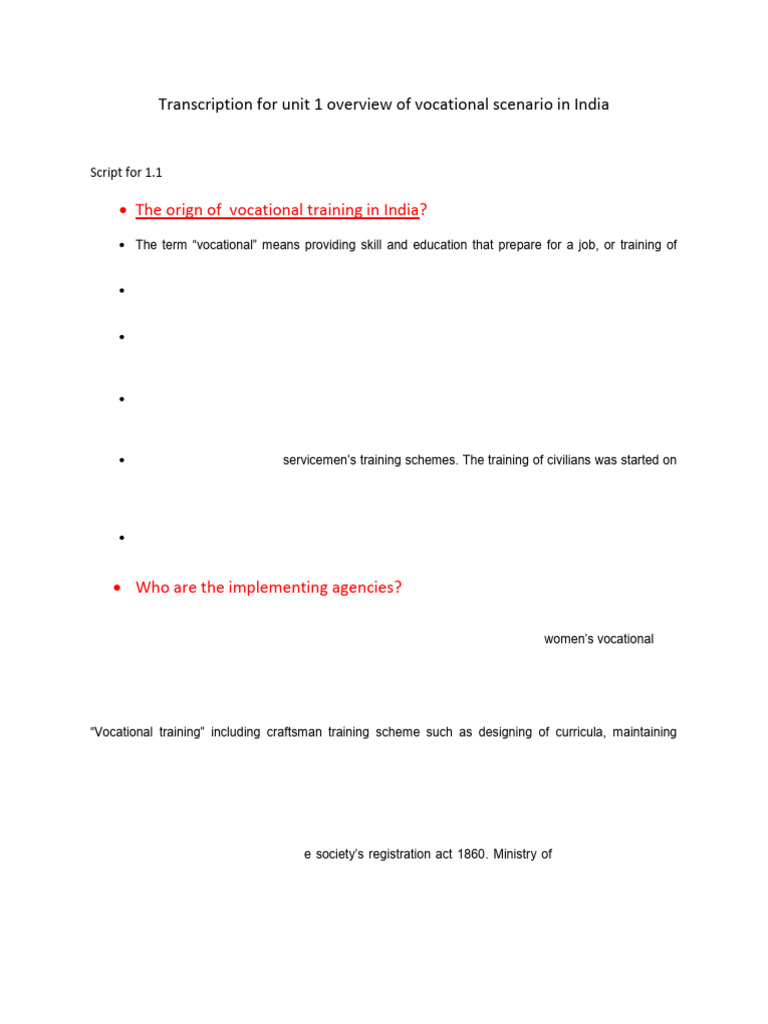 Transcript For Video Unit 1.1 | PDF | Vocational Education