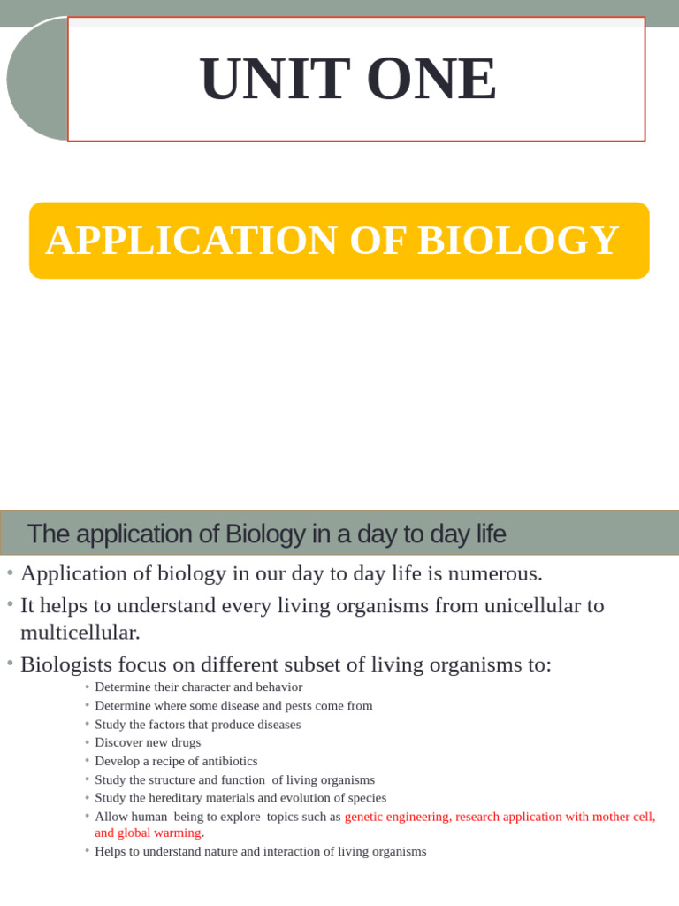 Unit 1-Application of Biology | PDF | Cloning | Malnutrition