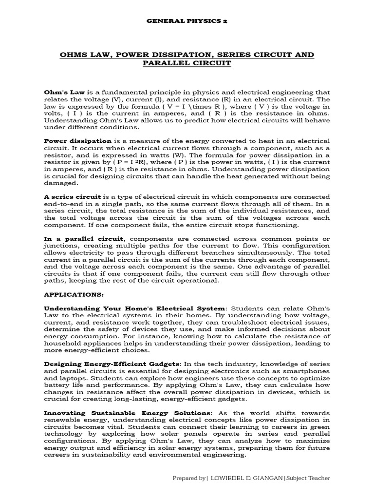 Oohms-Law Power Series - Parallel | PDF | Series And Parallel Circuits | Electric Power
