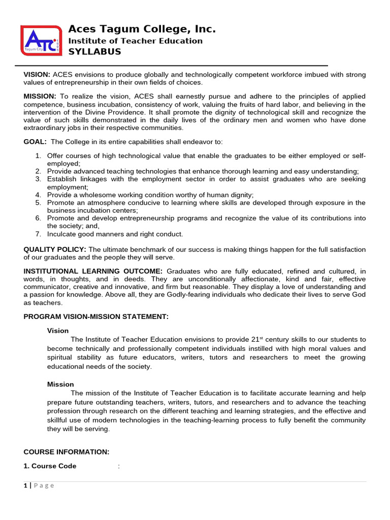 Syllabus Format For BEED Major Subject | PDF | Teacher Education | Learning