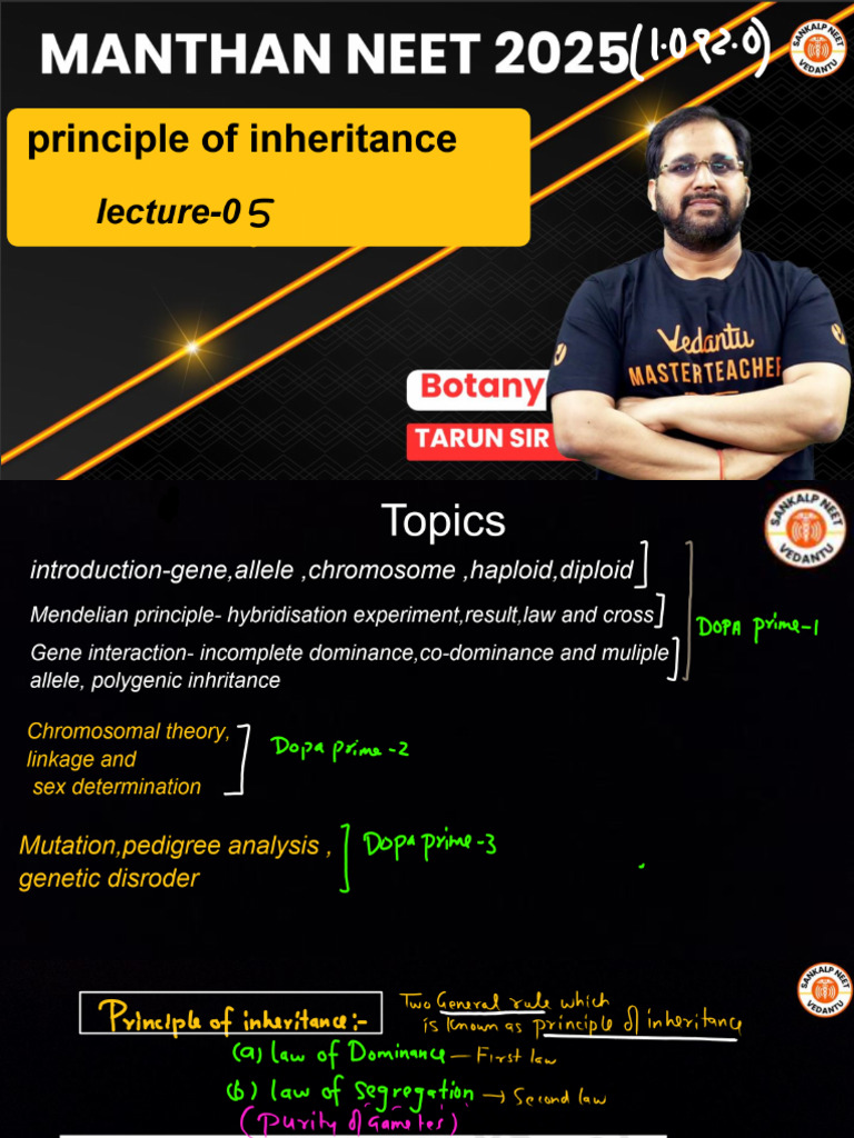 Lec 05 Class Notes Principal of Inheritance and Variation - 101259 | PDF