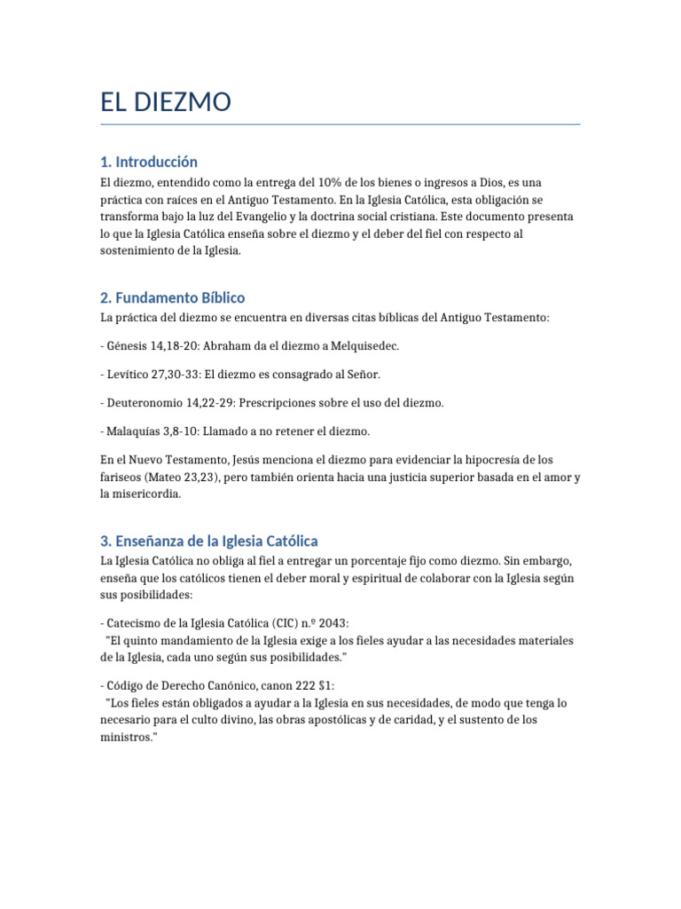 El Diezmo en la Iglesia Católica | PDF | Diezmo | Iglesia Católica