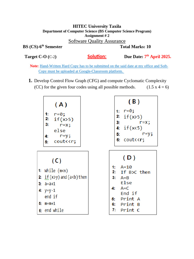 Assignment 2-SQA (Solution) Spring-2025 | PDF