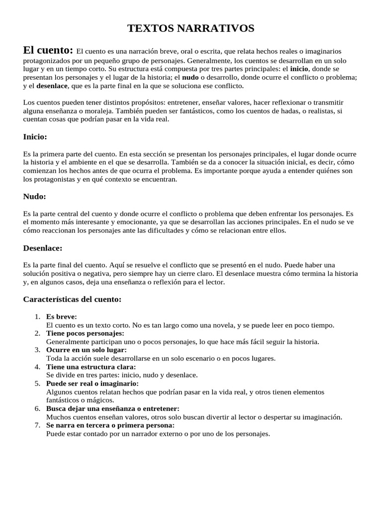 Estructura y tipos de textos narrativos | PDF | Cuentos | Fábula