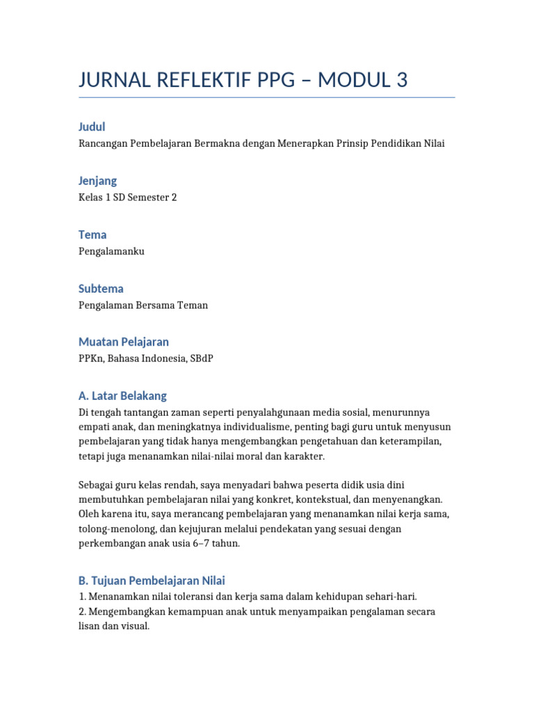 Jurnal Reflektif PPG Modul 3 Pendidikan Nilai Umpan Balik | PDF
