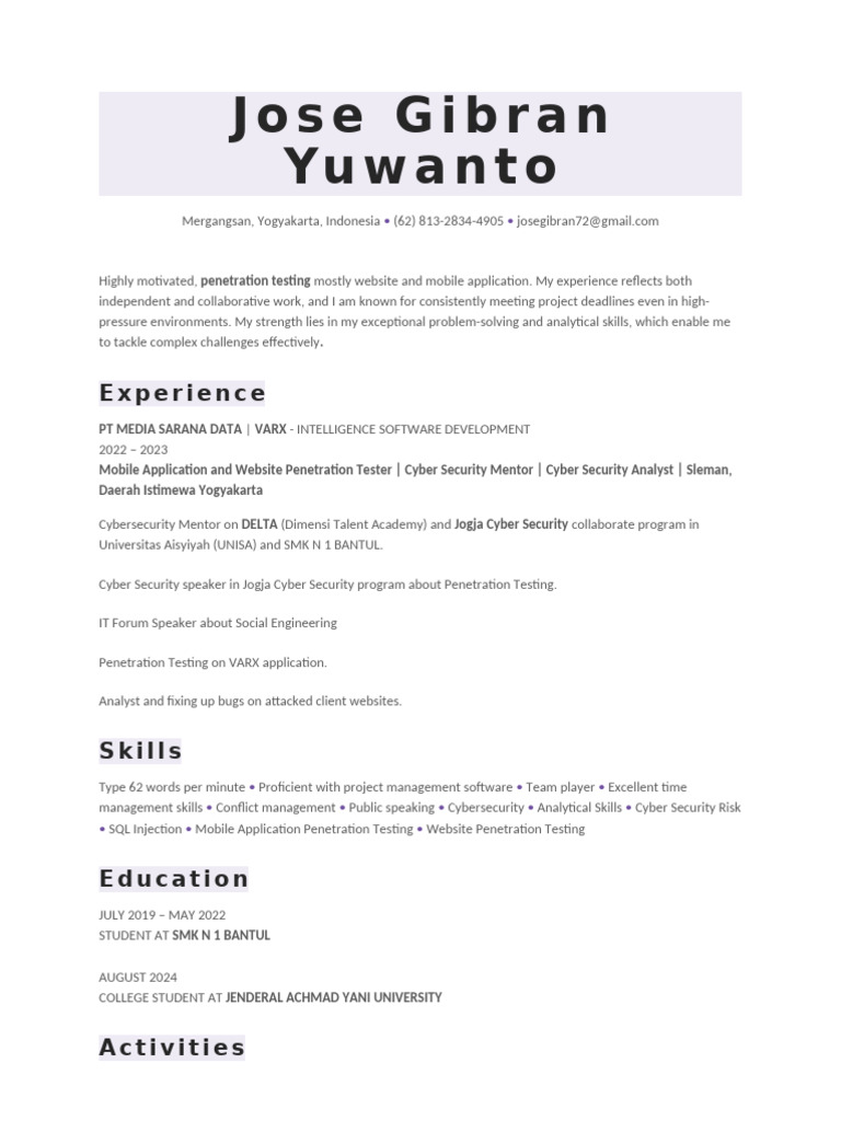 Jose Gibran ATS Classic HR Resume | PDF