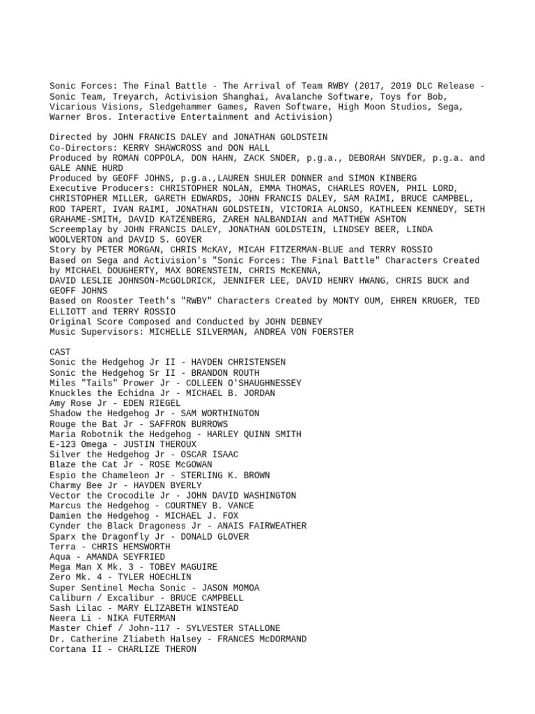 Sega, WB Games and Activision Sonic and Ultraman Video Game Credits 7 | PDF