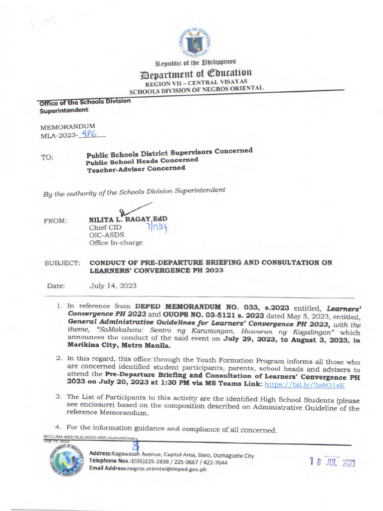 Mla-2023-486 Conduct of Pre-Departure Briefing and Consultation On ...