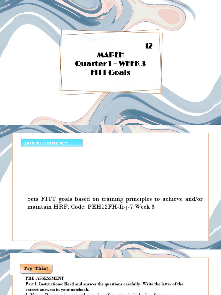 Pe 12 q1q3 Week 2 Fitt Goals | PDF | Physical Fitness | Aerobic Exercise