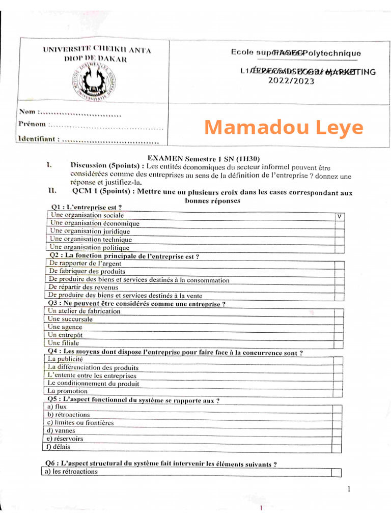 MamadouLeye Examens ECODES Esp 2023 L1-s1 | PDF