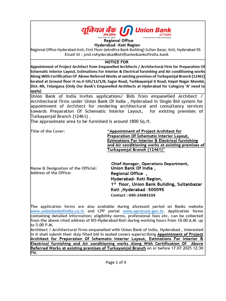 TURKAYAMJAL BR Tender Format For Architect Appointment | PDF | Arbitral Tribunal | Specification ...