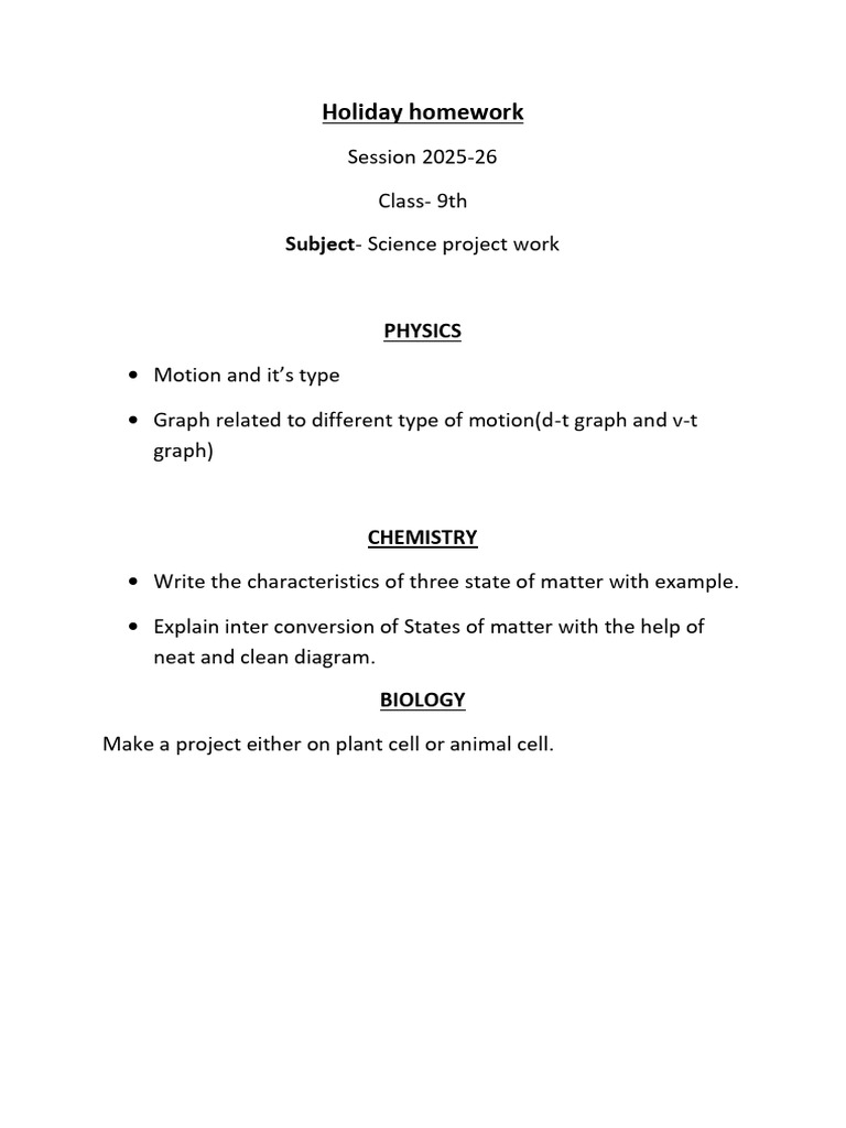 Holiday Homework | PDF