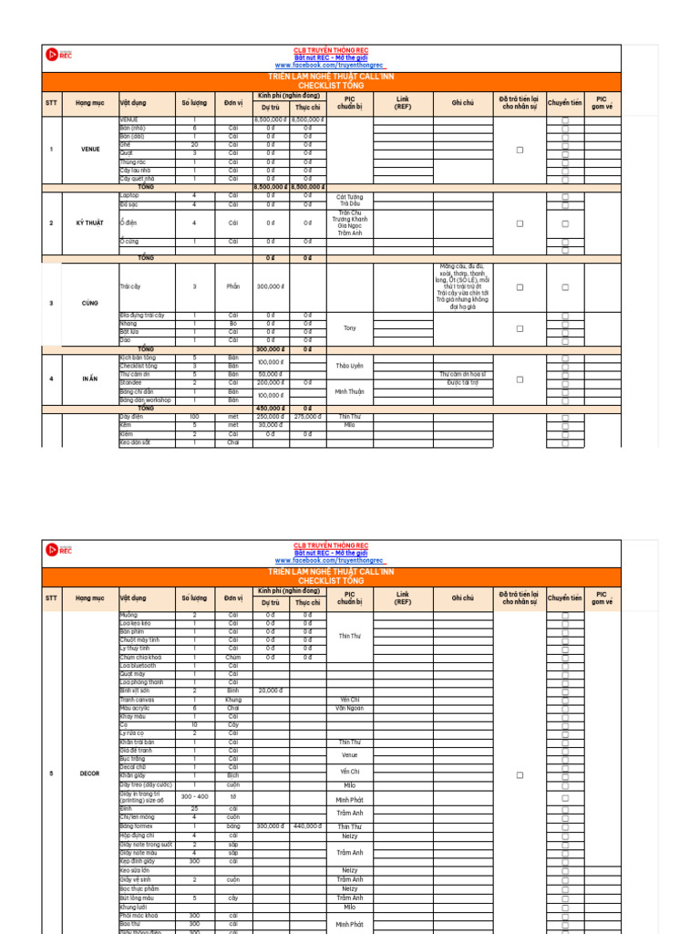 Rec - Call'Inn - Checklist T NG - T NG | PDF