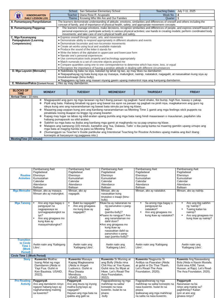 Kindergarten DLL Matatag Q1 Week 4 | PDF