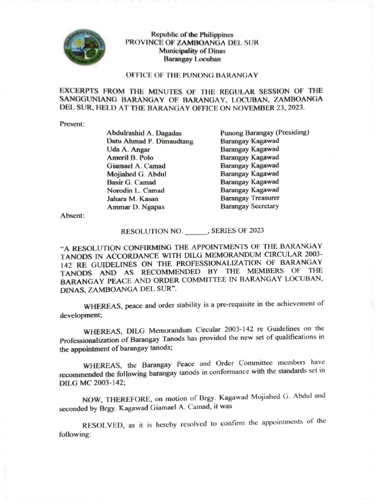 Tanod Reso. | PDF