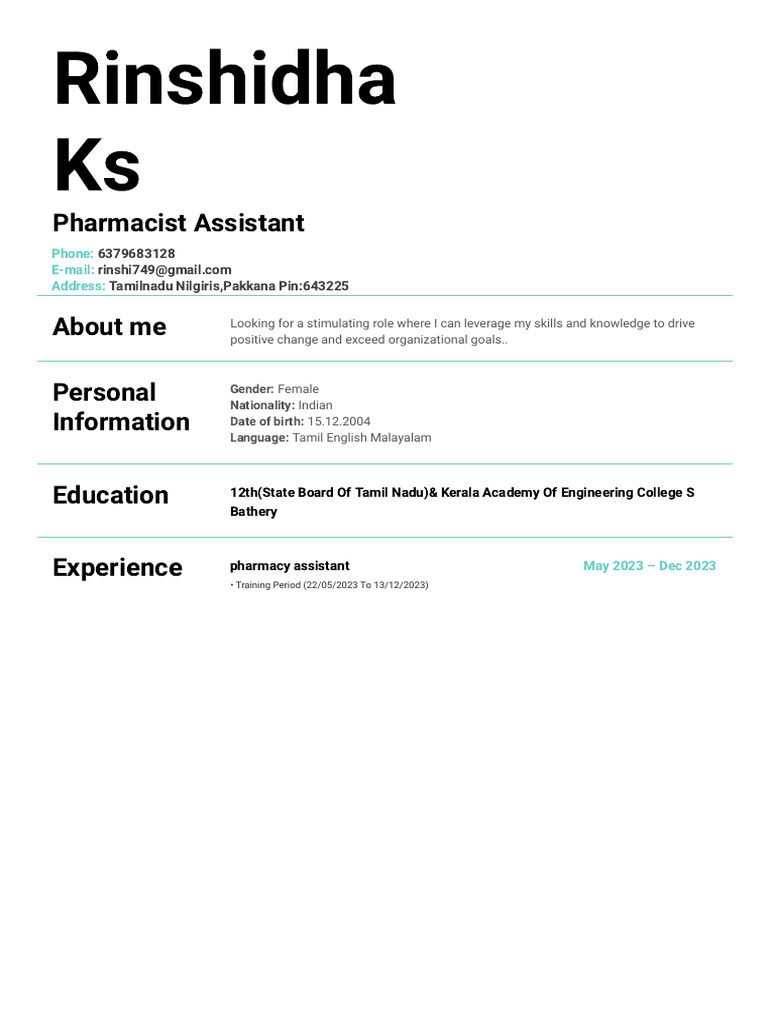 Rinshidha Ks Resume 781 | PDF