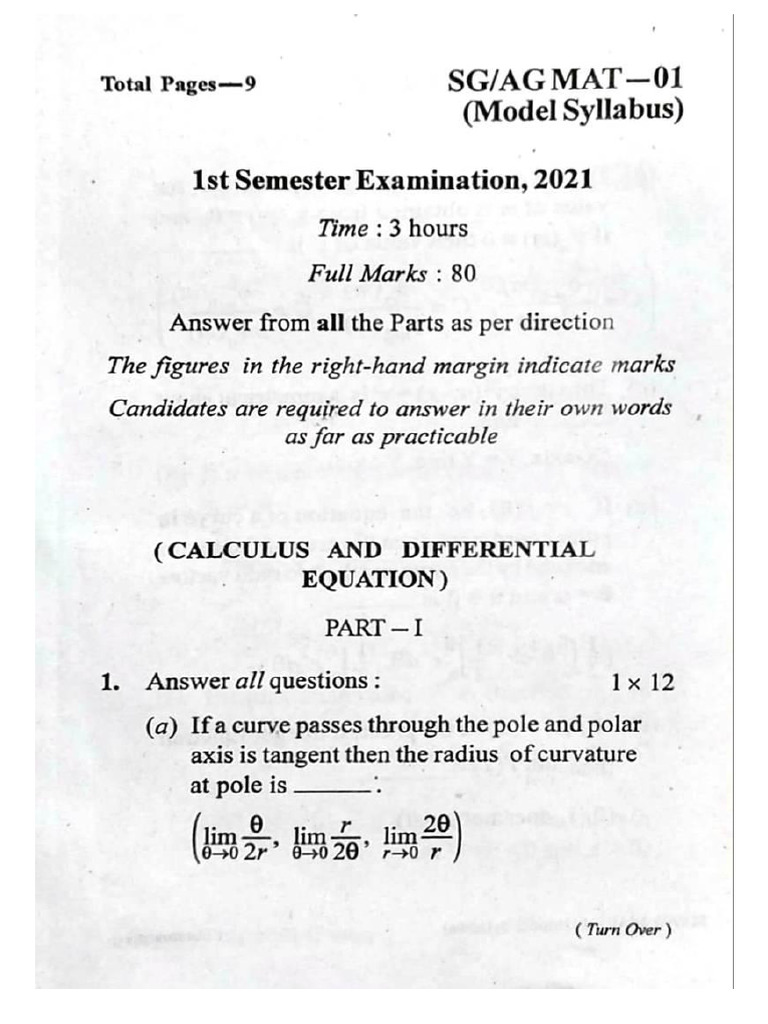 GE-1 Math Question Paper 2021 Berhampur University | PDF