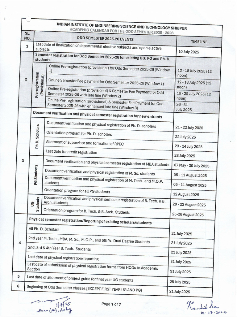 Iiest Academic Calendar 2025-2026 | PDF