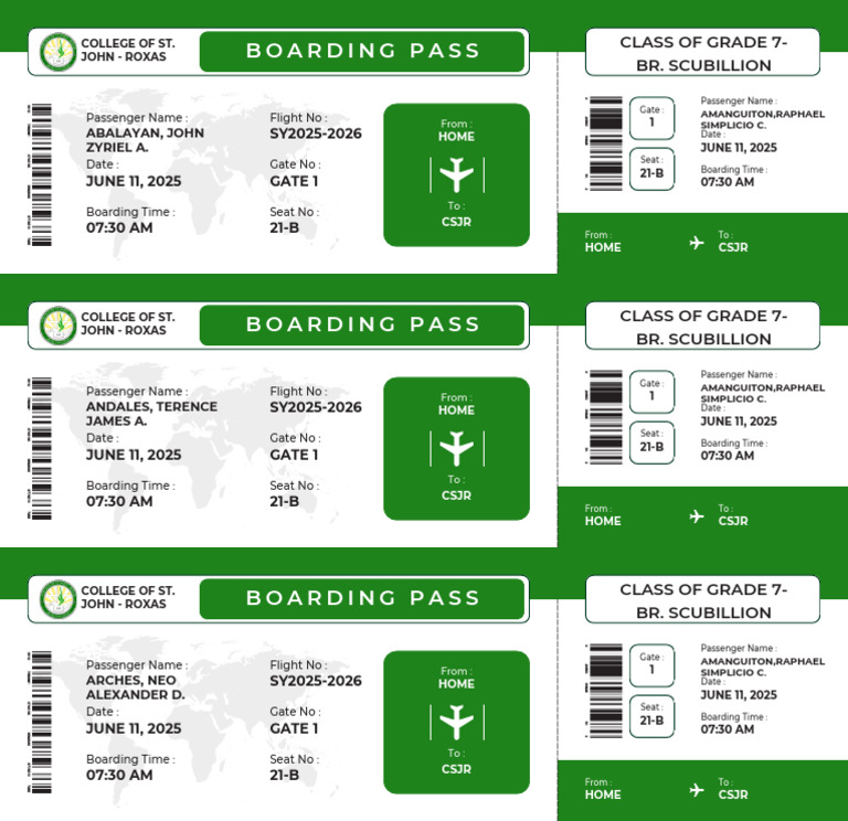 GRADE 7 Class Boarding Pass Ticket 4 | PDF