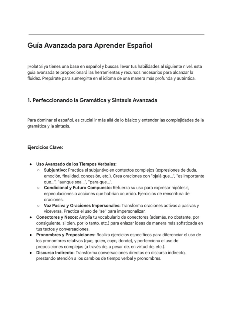 Guía Avanzada para Aprender Español | PDF | Diccionario | Léxico
