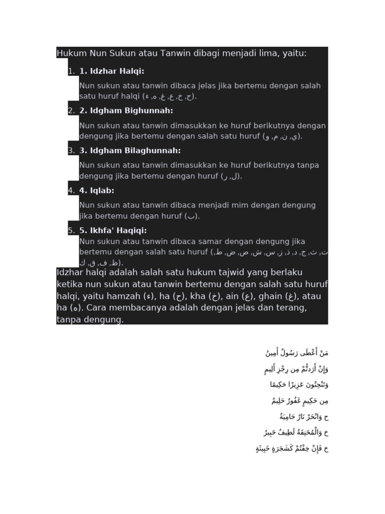 Hukum Bacaan Nun Sukun Dan Tanwin | PDF