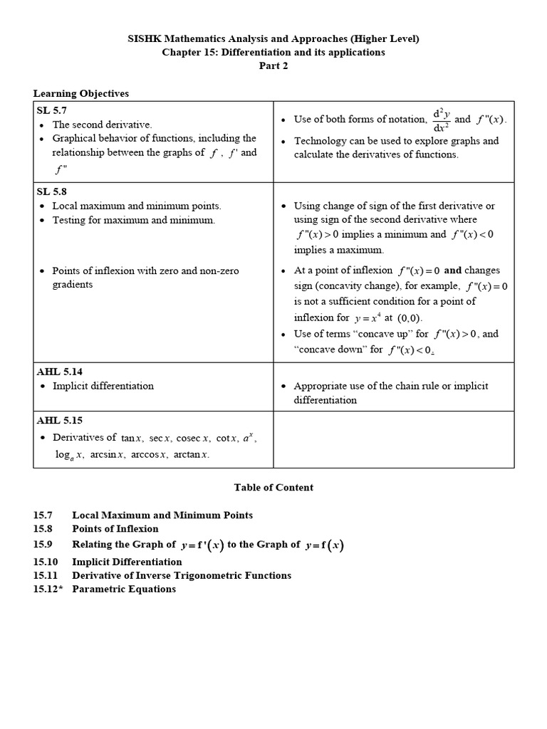 Chapter 15 Differentiation and Its Applications Part 2 Notes | PDF ...
