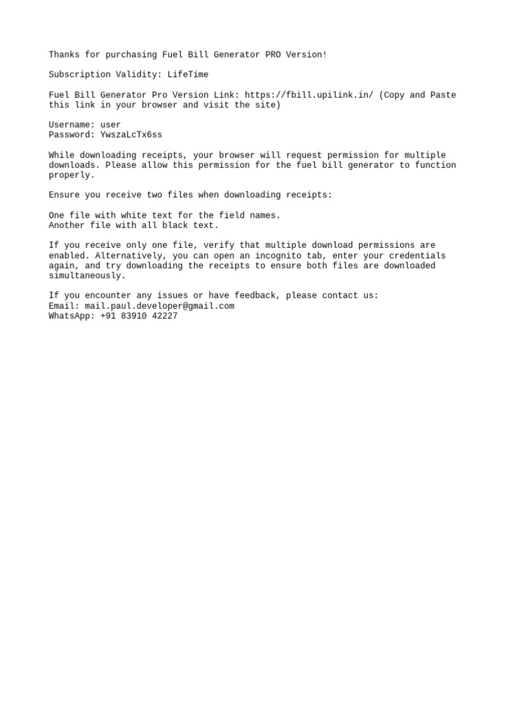 Fuel Bill Generator Pro | PDF