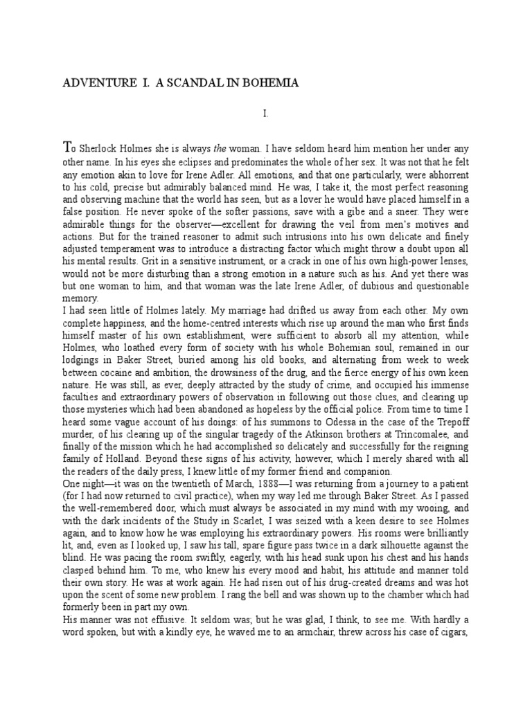A SCANDAL IN BOHEMIA | PDF | A Scandal In Bohemia | Irene Adler