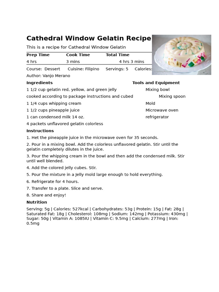 Cathedral Window Gelatin Recipe | PDF