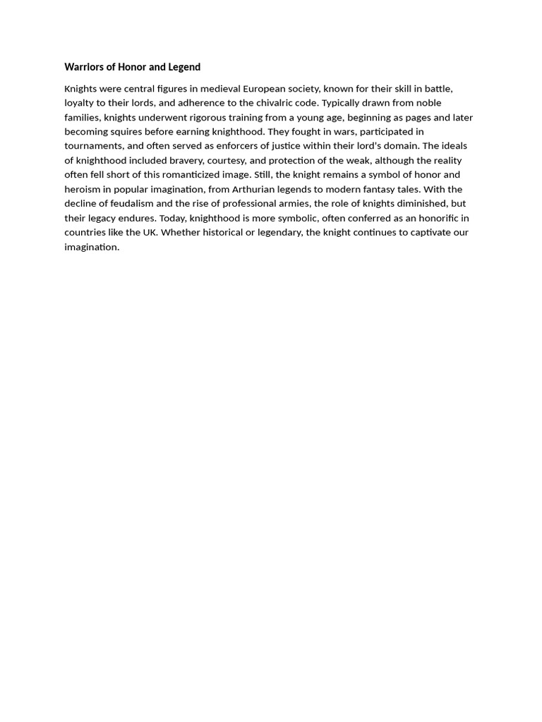 The Legacy of Medieval Knights | PDF