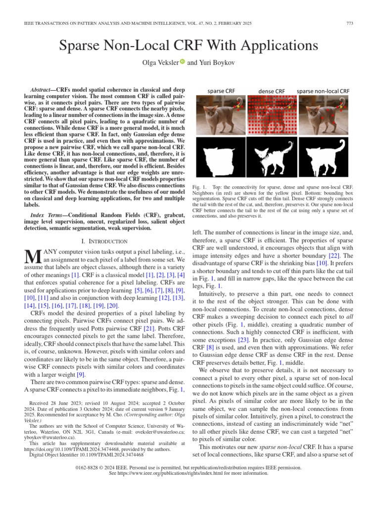 Sparse Non-Local CRF With Applications | PDF | Image Segmentation ...